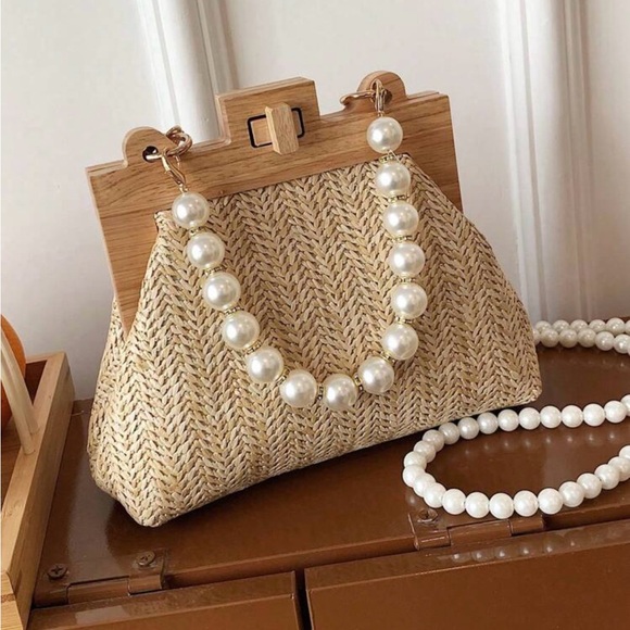 She_Stylish | Bags | Straw Clutch With Pearl Handle | Poshmark